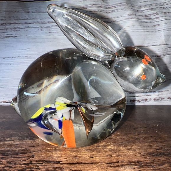Unmarked | Accents | Murano Style Art Glass Paperweight Rabbit Bunny ...